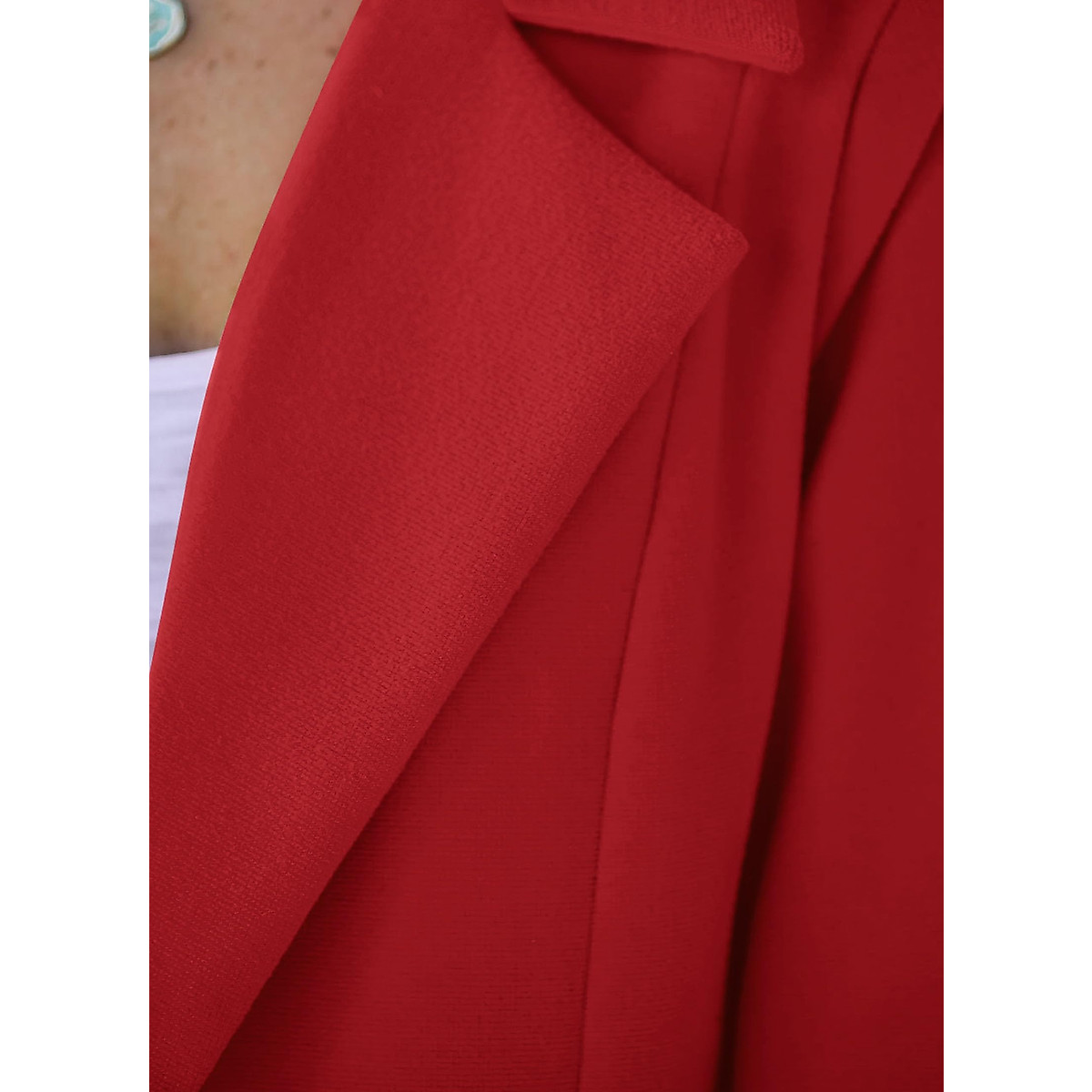 PRETTYGARDEN 2024 Fall Long Blazer Jackets for Women Long Sleeve Lapel Pockets Loose Fit Business Casual Blazers Outfits (Red,Small)