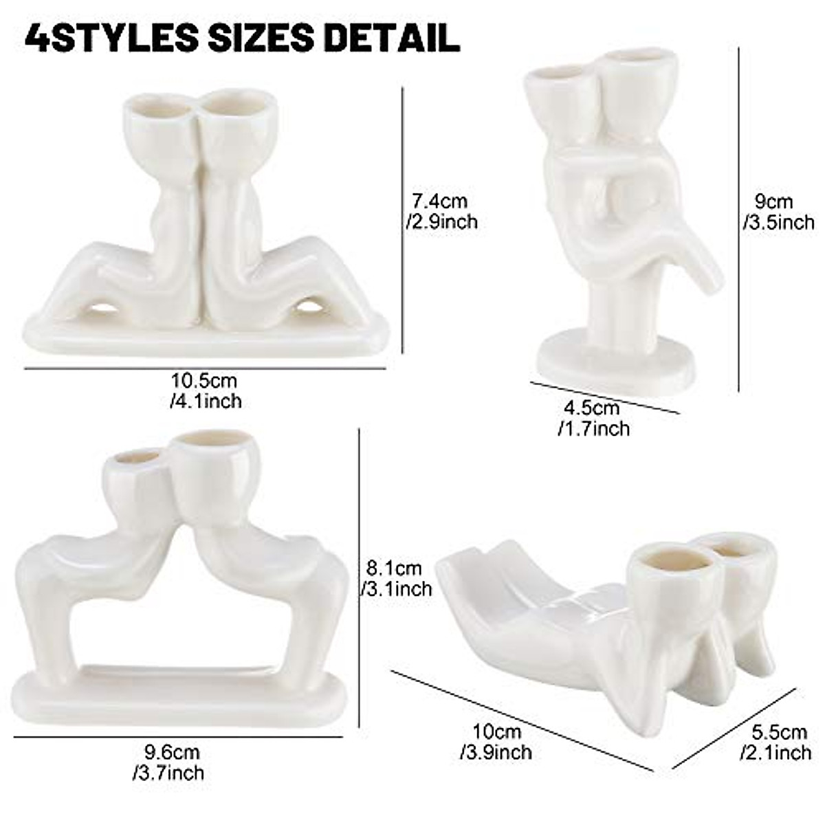 Potchen 4 Pieces Ceramic Air Planters Holder People Head White Cute Table Top Display for Air Plants Lovers DIY Decoration Home Office Holiday (Lovers Style)