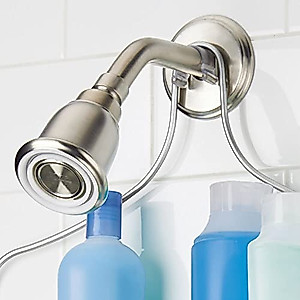 mDesign Metal Wire Tub & Shower Caddy, Hanging Storage Organizer Center with Built-In Hooks and Baskets on 2 Levels for Shampoo, Body Wash, Loofahs - Chrome