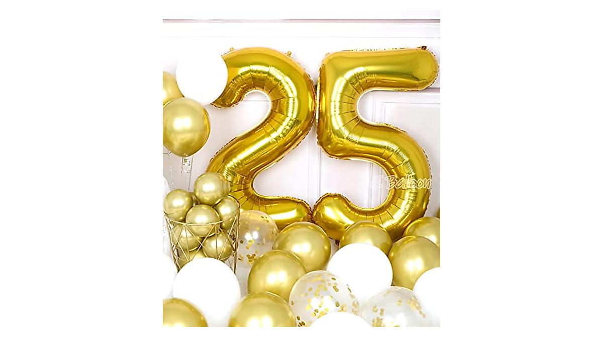 AULE 40 Inch 25 Number Gold Balloons for 25th Birthday & Anniversary