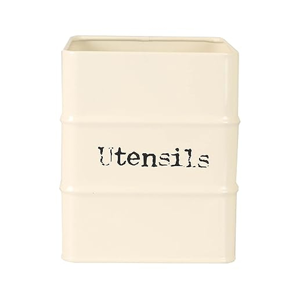 Home Basics Tin Kitchen Food Storage Organization Canister Collection (Utensil Holder, Ivory)