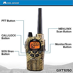Midland GXT1050VP4 Long Range Walkie Talkie - 50 Channel GMRS Two Way Radio (Mossy Oak Camo, 4 Radios)