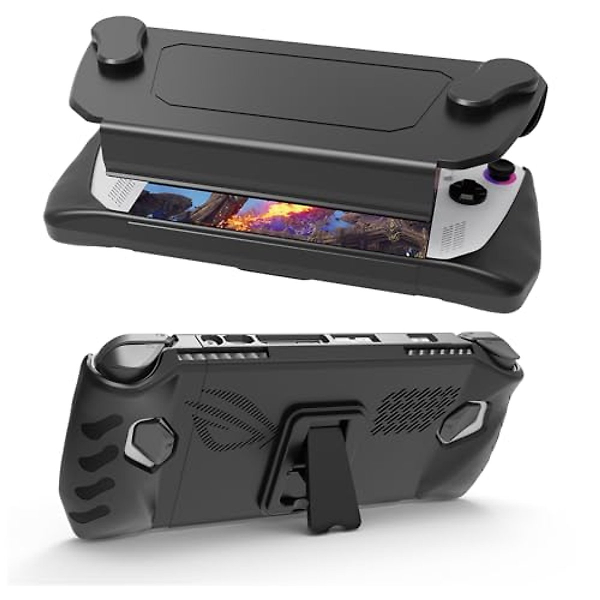 Full Protective Case for ASUS Rog Ally 2023, Rog Ally TPU Case with Detachable Front Shell Cover and Kickstand for ROG Ally Gaming Handheld Cover Case Accessories, Anti-Scratch Design, Black_Grey