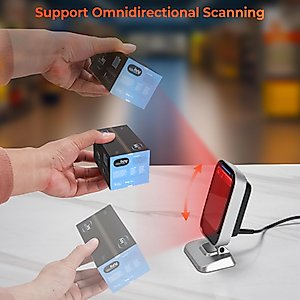 MUNBYN 1D 2D Barcode Scanner IOBC01 Hands-Free Barcode Scanner Omnidirectional PDF417 Data Matrix QR USB Wired Reader, Auto/Manual Destktop Scanner Support Paper/Screen Barcode, Plug & Play