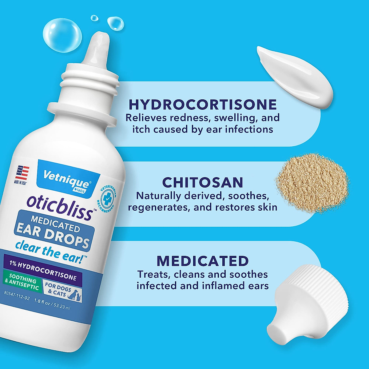 Oticbliss Medicated Ear Drops and Oticbliss Advanced Cleaning Wipes (100 Ct) Bundle Advanced Ear Cleaning Solutions with Medicated Ear Drops for Dogs Plus Dog Ear Cleaning Wipes with Aloe