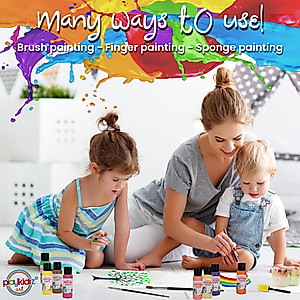 Playkidiz Washable Tempera Paints Set of 18 for children, Kids Non-Toxic Acrylic Paint, Kid Friendly, Kid Safe Paint Set, Includes Variety of Brushes, Color, Craft, Create and Party.