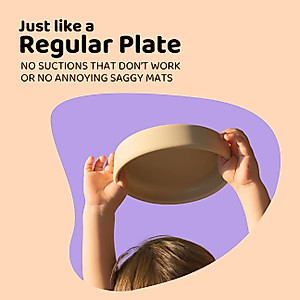 APLAINR Solid Plate, Weighted Baby Toddler Plate, Silicone Plates for Baby, No-Division Kid Plates, Microwave & Dishwasher Safe Silicone Plate for Toddlers, No BPA, Pink Sand