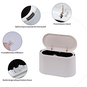 Small Trash Can with Lid,Pop-Up Small Desk Garbage Can,Waste Can with Press Type Lid,Plastic Mini Trash Can for Office,Kitchen,Bedroom,Bathroom,Vanity,Car(White)