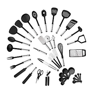 YNAGRUI Kitchen Utensil Set 40-Piece Cooking Utensils Nylon and Stainless Steel Utensil Set Nonstick Spatula Set Cooking Tool Set Gift