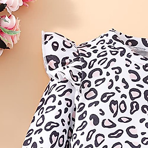 RETSUGO Little Girls 2 Piece Outfits White Leopard Aop Sweatshirts Ruffle Sleeve Toddler Shirt and Leggings Set Kids Clothes Girls Picture Day Outfits for School 8-9 Years old/6627