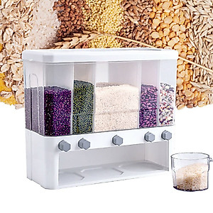 Sallurmose PanDair 5 In 1 Multigrain Tank,16.53”*7.68”*13.86” Dry Food Dispenser Cereal Rice Dispenser Food Storage Container W/Cup for Home Kitchen, Movable Detachable Partition