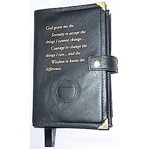 Black Leather Double AA Alcoholics Anonymous Big Book & 12 Steps and 12 Traditions Book Cover Serenity Prayer and Medallion Holder