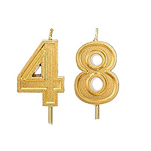 Bailym 2.76 inch 48th Birthday Candles,Gold Number 48 Cake Topper for Birthday Decorations Party Decoration