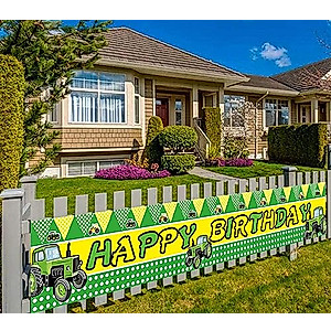 Large Green Tractor Birthday Banner Farm Tractor Themed Birthday Party Supplies Decorations Tractor Birthday Party Backdrop Green Tractor Birthday Yard Sign (9.8 x 1.6 feet)
