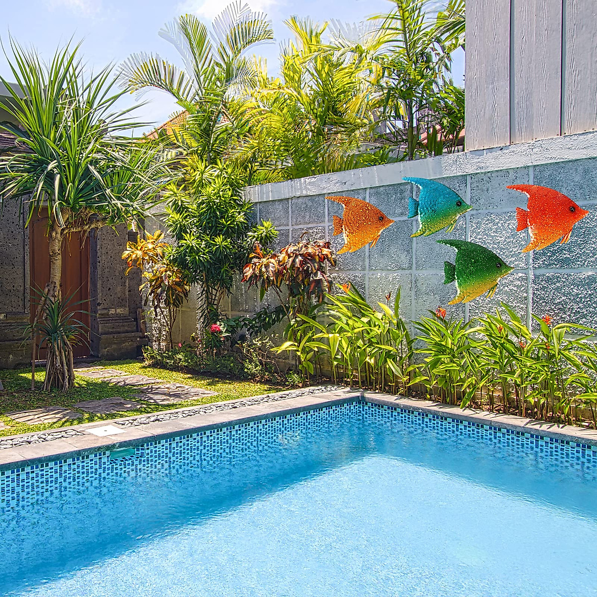 Cruis Cuka Outdoor Metal Wall Art Cute Fish Fence Decorations for Backyard Wall Decor Outside Lawn Ornaments - Set of 4