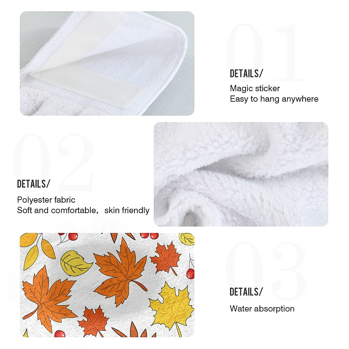 Autumn Maple Leaves Hanging Kitchen Towel Berry Fall Leaf Hand Tie Towels Set 2 Pcs Tea Bar Dish Cloths Dry Towel Soft Absorbent Durable for Bathroom Laundry Room Decor