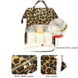 Gnirue Leopard Printing Diaper Bag Large Capacity Water Resistant Nursing Backpacks Nappy Bags for Mom (Brown)