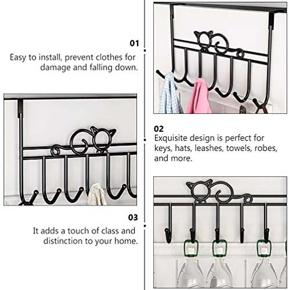 Yardwe Over The Door Hook Hanger Cat 7 Hook Rack Shirt Belt Hat Coat Towel Organizer Iron Hook