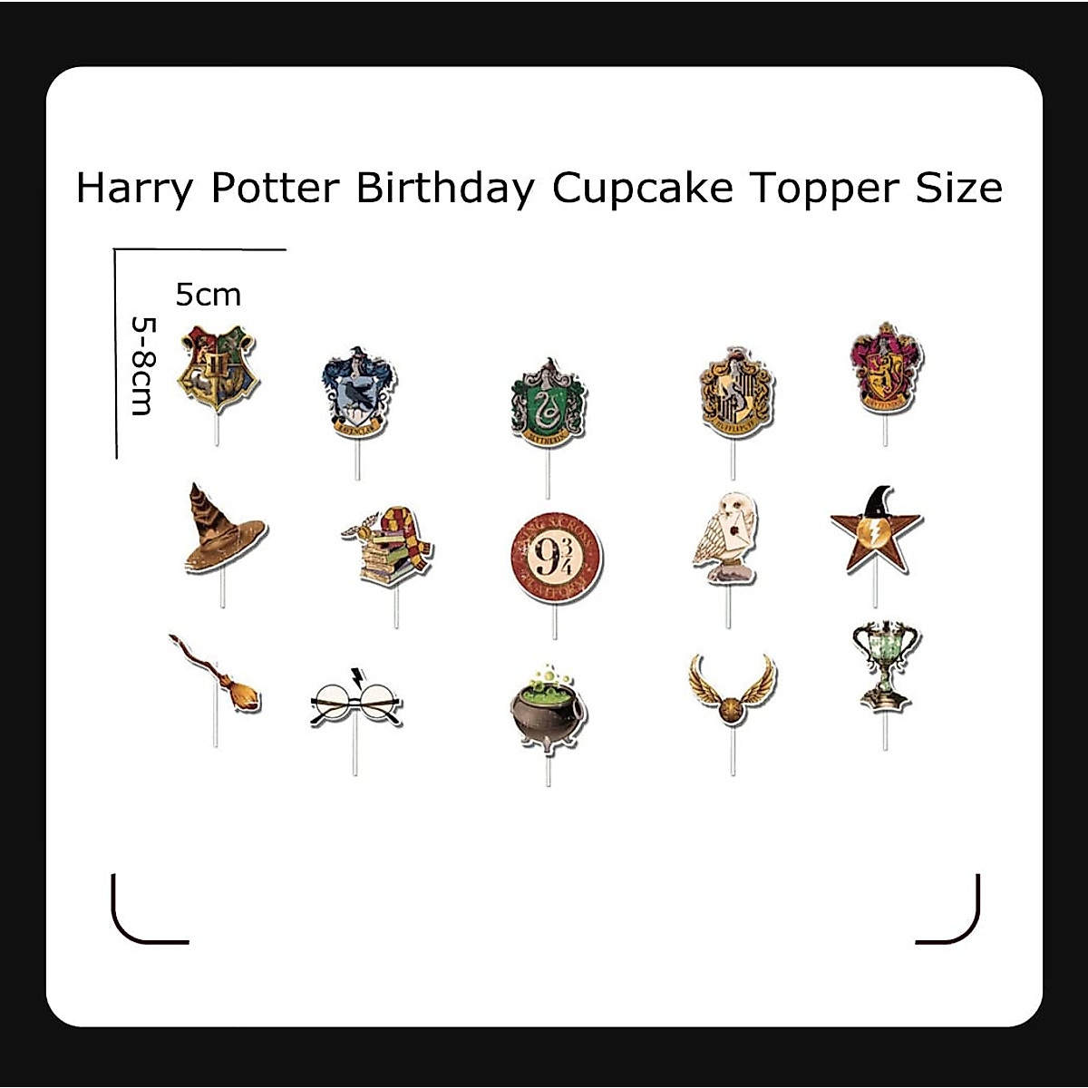 16pcs Wizard Happy Birthday Cake Topper, Magical School Theme Glitter Black Cupcake Topper, Personalized Baby Shower Cake Topper Boys Kids Birthday Anniversary Theme Party Cake Decorations Supplies