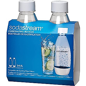 SodaStream 16.9 Oz / 0.5 Liter White Carbonating Bottles 2-Pack for Source & Genesis Soda Makers - Lasts Up to 3 Years!