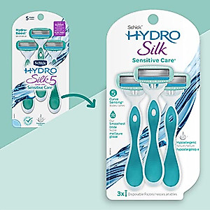 Schick Hydro Silk Razor Disposable Razors for Women with Moisturizing Serum, Basic Pack 3 Count
