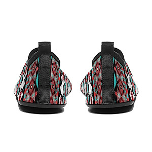 Water Shoes for Womens Mens Barefoot Quick-Dry Aqua Socks for Beach Swim Surf Yoga Exercise (Geometric Indiana Western Southwest Tribal Ethnic Aztec Red Turquoise)