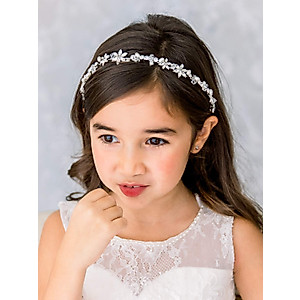 SWEETV Silver Flower Girl Headpiece for Wedding Crystal Floral Girls Headband Princess Hair Accessories for Birthday Party, First Communion
