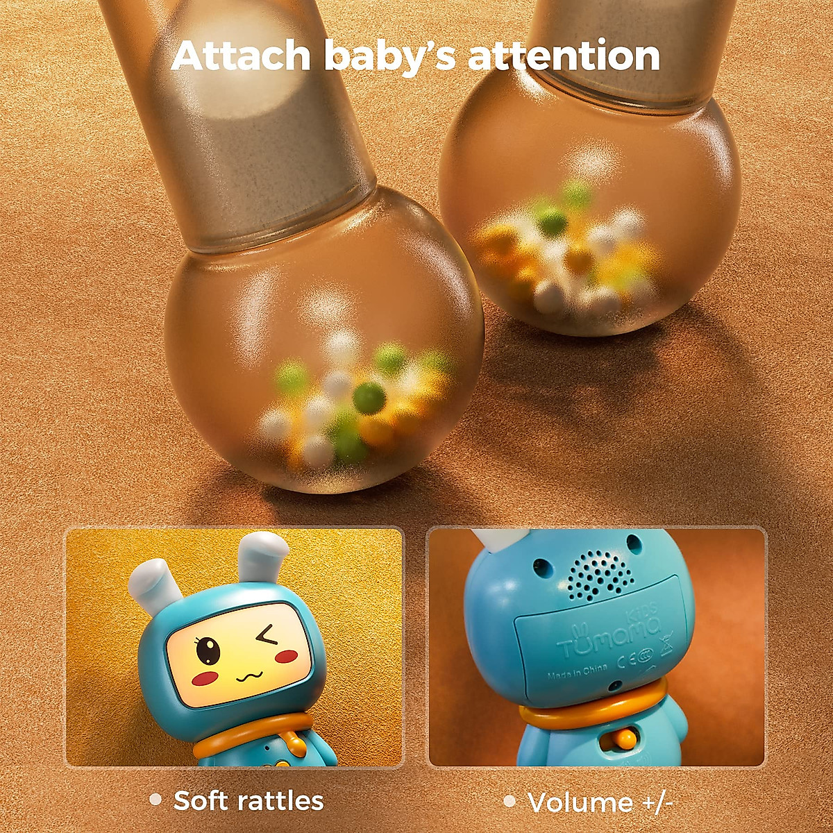 TUMAMA Baby Rattle Music Toy,Light and Sounds Toy for Toddler 6 7 8 9 10 11 12 Months,Hand Rattle Stick，Baby Educational Musical Instrument,Baby Sleep Soother Toy,Musical Baby Toys 6 Months Up(Blue)