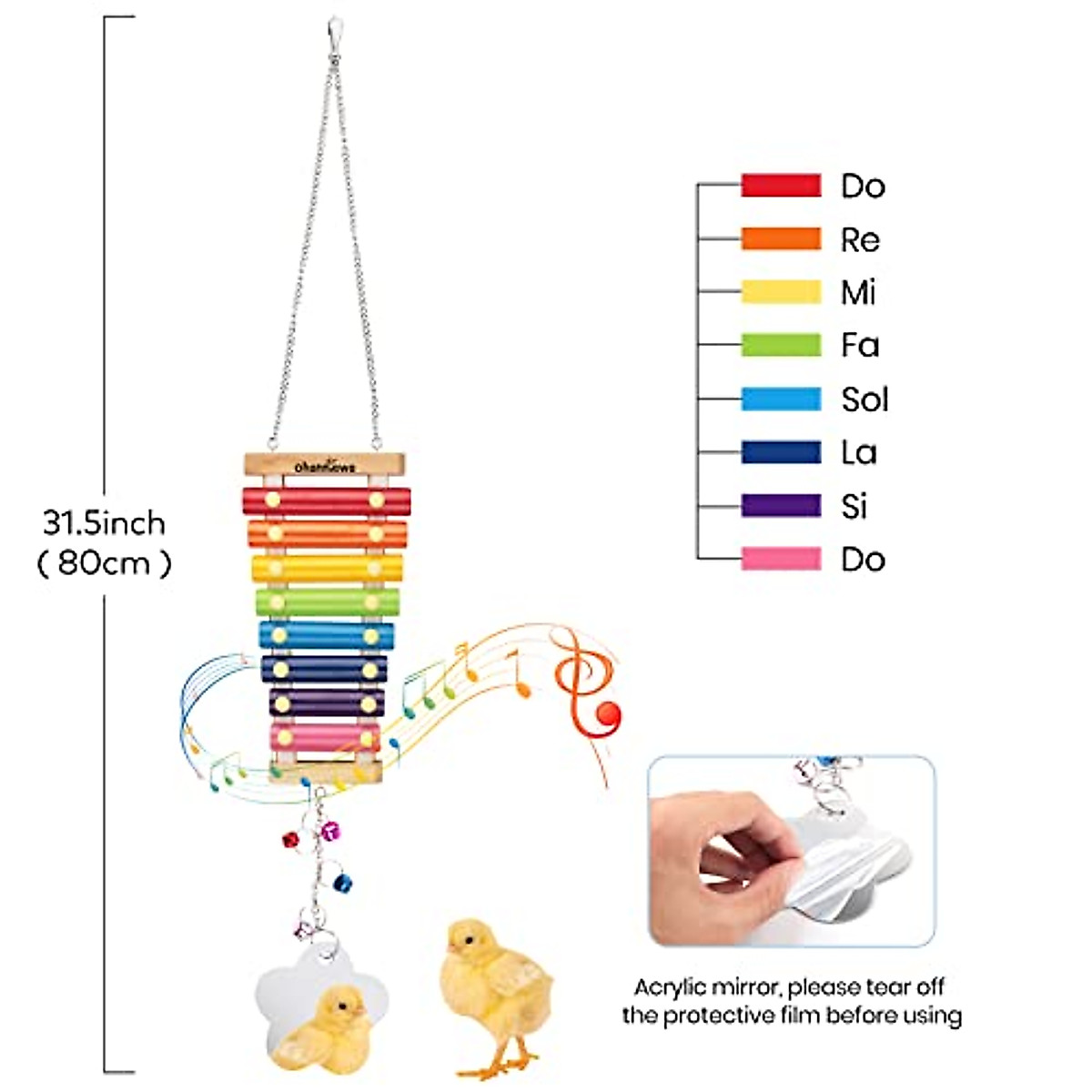 Ohanniewa Chicken Toys for Hens Chicken Xylophone Toy Chicken Mirror and Shredding Foraging Toys for Coop
