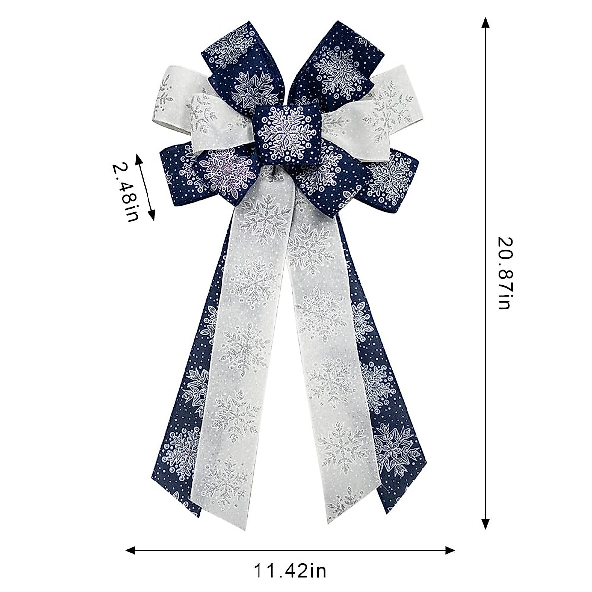 On-Airstore Large Christmas Wreath Bows, Christmas Navy Blue Snowflake Ribbon Bows for Wreaths, Large Tree Topper Bows for Christmas Home Garden Indoor Outdoor Decoration Wreath Ornament Supplies