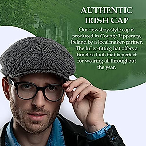 Biddy Murphy Newsboy Hat for Men Irish Flat Cap 100% Wool Tweed, Herringbone, Imported, Large Gray
