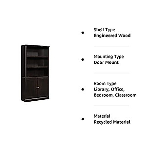 Sauder Miscellaneous Bookcase with Doors, L: 35.28" x W: 13.23" x H: 69.76", Estate Black finish