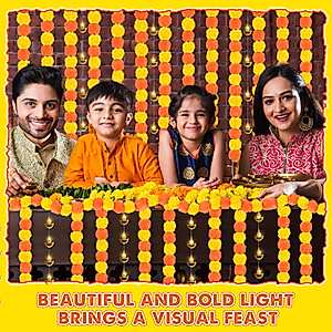 Yunsailing 10 Pcs Diwali Decorations Set Day of The Dead Decorations 5ft Artificial Marigold Garland Flowers and 6.56 ft Diwali Curtain String Lights LED DIY Lights for Indian Home Outdoor Decor