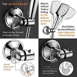 HotelSpa 10.5-in Rain Shower Head/Handheld Combo. Convenient Push-Button Flow Control Button for easy one-handed operation. Switch flow settings with the same hand! Low-Reach Bracket included