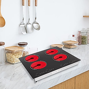 Yahpetes Electric Cooktop 24" Built in Electric Stove Top 4 Burner Electric Cooktop 9 Power Levels Child Safety Lock 220V~240V 6000W Electric Radiant Cooktop With Touch Control (4 Cooktops)