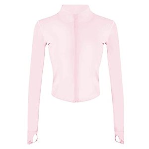 Yeokou Womens Active Zip Up Running Workout Cropped Bbl Athletic Jacket with Thumb Holes(Pink-S)