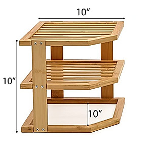 Trademark Innovations Bamboo Kitchen Counter Corner Shelf 3 Tier Plate Rack