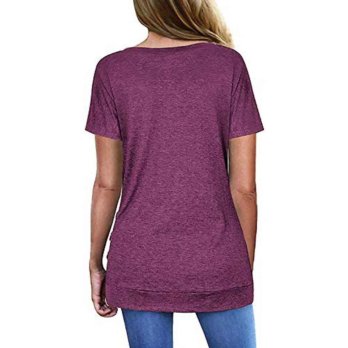 Jescakoo Womens Long T Shirts Short Sleeve V Neck Tunic Tops Summer Solid Color L