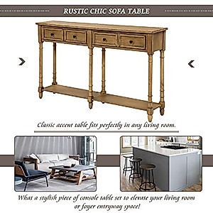 P PURLOVE Retro Console Table Sofa Table for Entryway with Drawers and Shelf Living Room Table (Old Pine)
