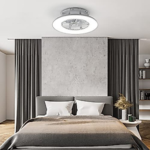 PrimeMall Bladeless Ceiling Fan with Light and Remote Control Low Profile Ceiling Fan 22" Modern Enclosed Multi-Speed Indoor Ceiling Fan 3 Color Temperatures Smart LED Dimmable Lighting Flush Mount
