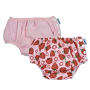 ISABBE Reusable Swim Diaper for Babies & Toddlers - Perfect Nappy for Swimmers in Pool or Beach - Great for Little Boys and Girls. (Pack of 2, Large Pink Strawberry)