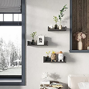 GREENDEW Wall Mounted Floating Shelves Set of 3, Modern Display Hanging Shelves, Wood Storage Shelves for Room, Kitchen, Office, Home Decor (Black)