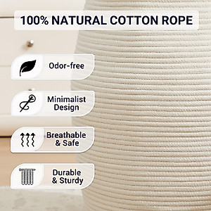 Cotton Rope Laundry Hamper Basket, 65L Woven Large Laundry Basket, Tall Dirty Clothes Hamper for Storage Blankets, Toys in Bedroom, Living Room Organizing-Collapsible-Beige
