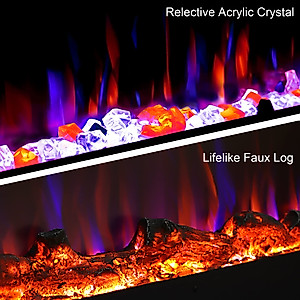 Benrocks 42'' Electric Fireplace Inserts, Recessed & Wall Mount Electric Heater and Linear Fireplace with Remote Control, Adjustable Flame Color, Temperature, Timer 750/1500W Black…