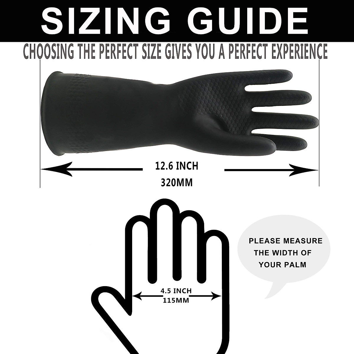 Uxglove Chemical Resistant Latex Gloves,Cleaning Protective Safety Work Heavy Duty Rubber Gloves,12.6",Black 1 Pair Size Large