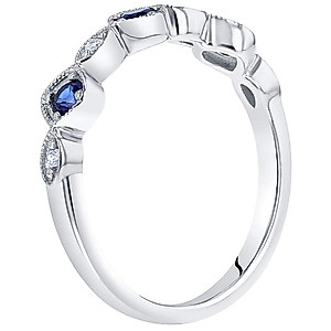 PEORA Created Blue Sapphire Stackable Ring in Sterling Silver, Marquise and Round Band for Women, 2mm Sizes 7