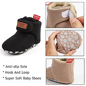 Timatego Newborn Baby Boys Girls Cozy Fleece Booties with Grippers Stay On Slipper Socks Infant Toddler Crib Winter Shoes for Boys Girls (12-18 months toddler 32 Black)