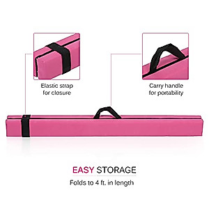 ZELUS 8' Folding Gymnastics Balance Beam, Floor Balance Beam w/Carry Handles Anti-Slip Base, Beginners & Professional Gymnasts (8 ft, Pink)