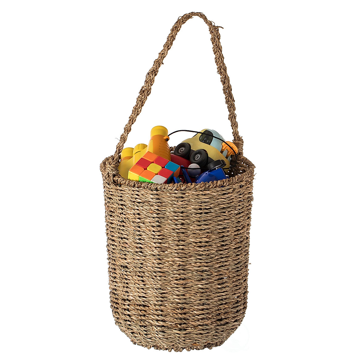 Decorative Woven Natural Seagrass Storage Basket with Built in Woven Handles