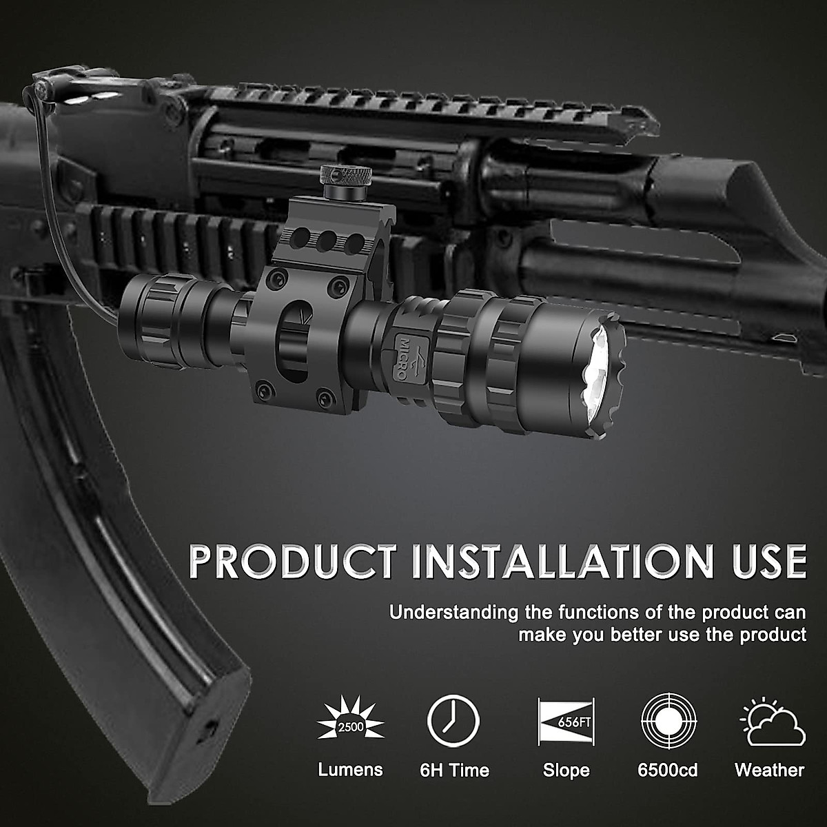 TDT 3000 Lumen Tactical Flashlight LED Tactical Light Comes with IPX7 Waterproof, 2 Switch Modes, 5 Modes Super Bright, Rechargeable Picatinny Flashlight for Tactical and Outdoor Scenes